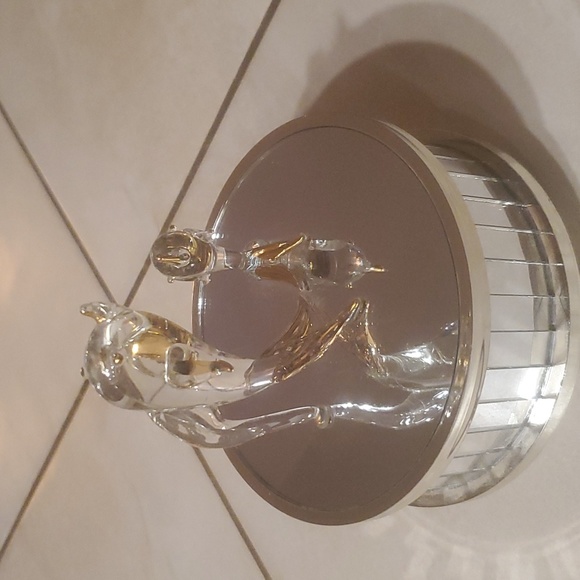 Accents | Vintage Blown Glass Dolphins On Musical Rotating Mirror Base ...